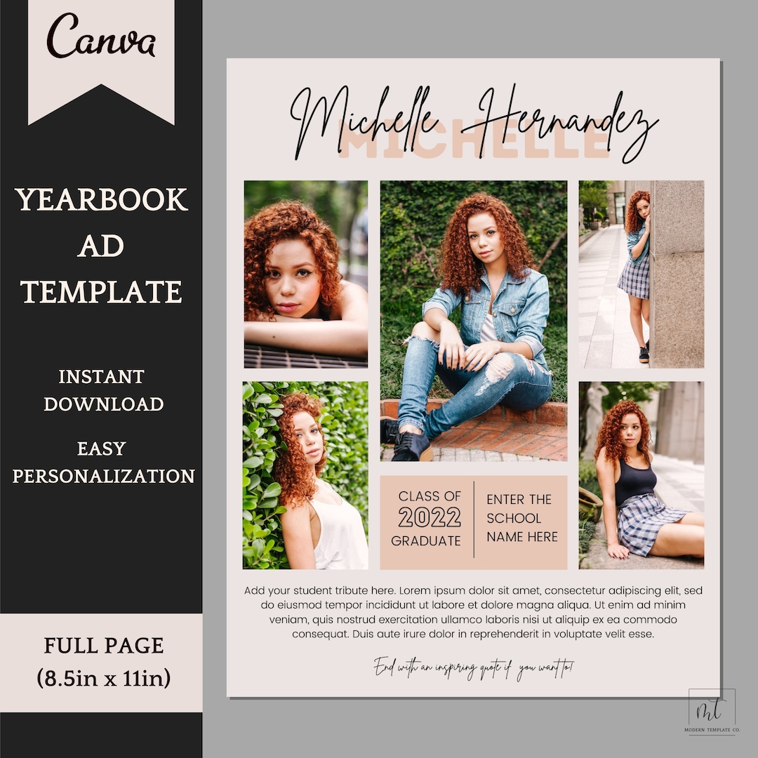 Senior Yearbook Ad Template - Editable Full Page Template With 5 Pic ...