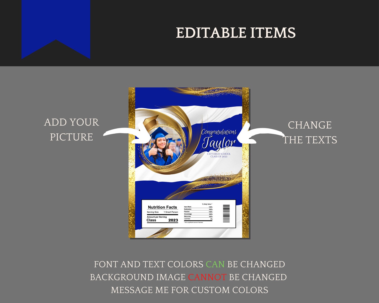 Graduation Rice Treats Template in Blue and Gold, Class of 2023 ...