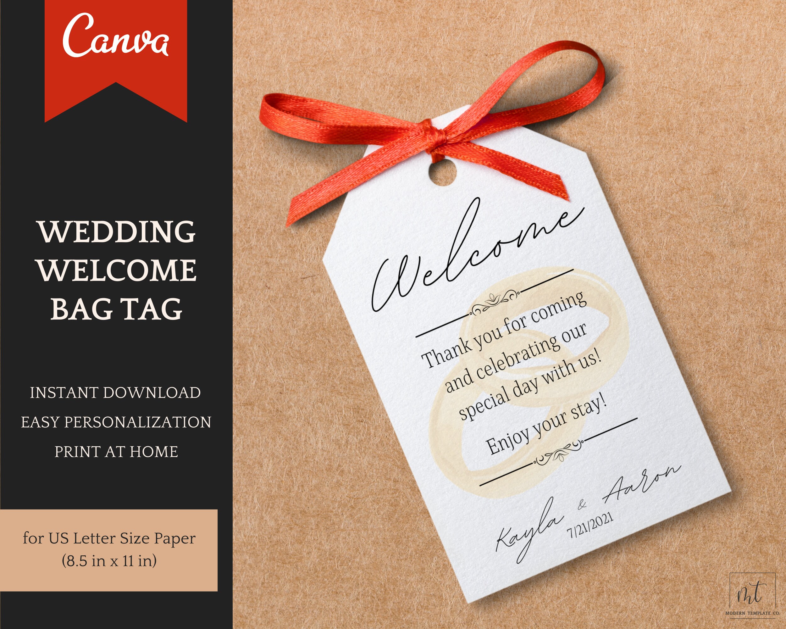 Wedding Welcome Bag Tag Editable Template For Canva Easy Etsy