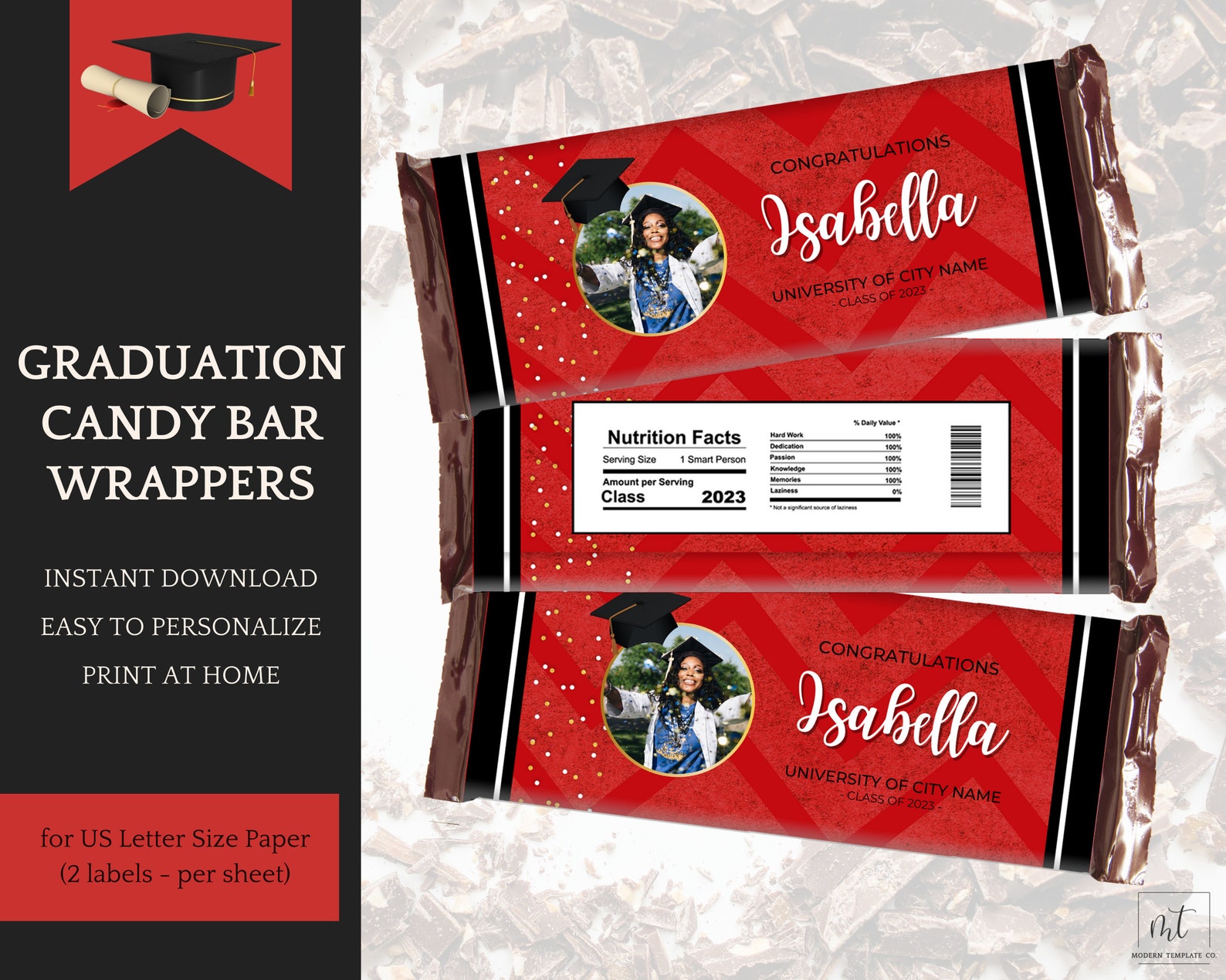 Red Graduation Decorations Chip Bag Template Candy Bars & - Etsy
