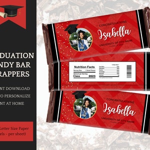 Red Graduation Decorations, Chip Bag Template, Candy Bars & Water ...