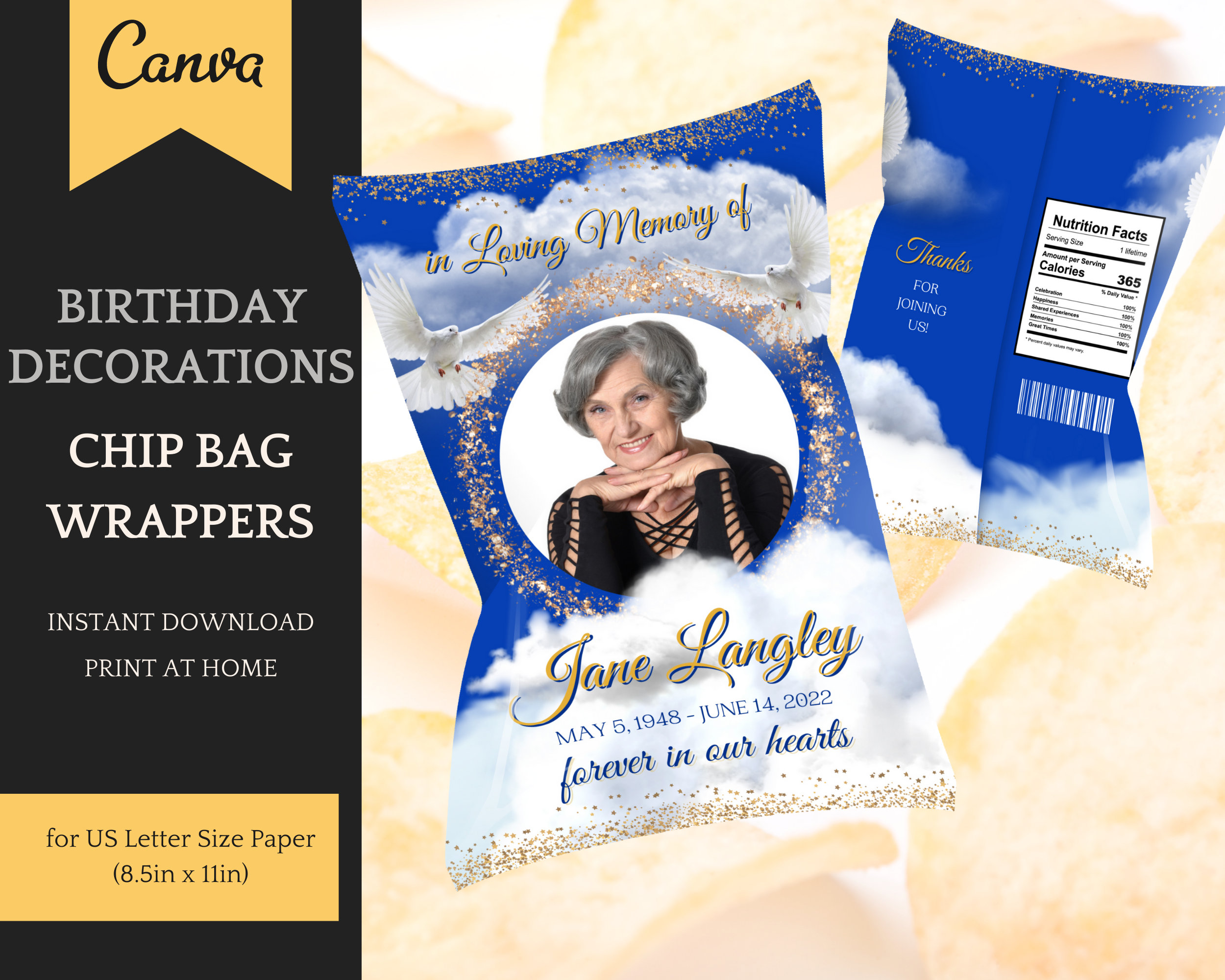 Chip Bag Template for Celebration of Life / Funeral / - Etsy