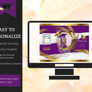 Purple Graduation Chip Bag Template, Grad Party Decorations, Class of ...