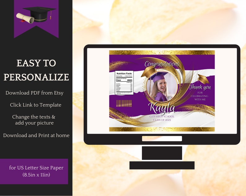 Purple Graduation Chip Bag Template Grad Party Decorations - Etsy