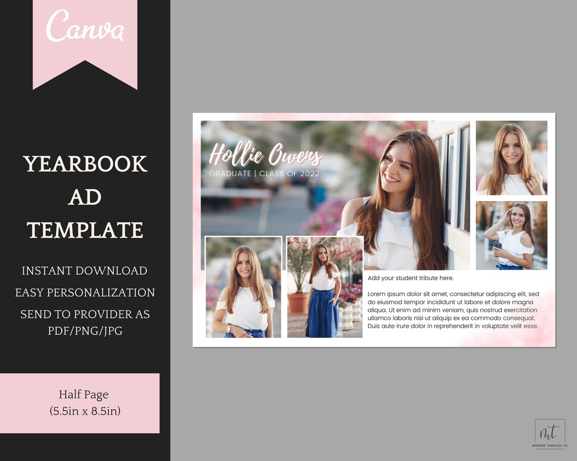 Senior Yearbook Ad Template Editable Half Page Graduation | Etsy