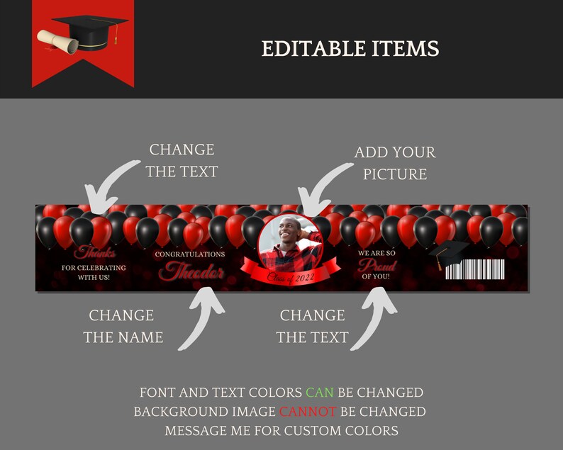 Water Bottle Label Template - Editable, Graduation Party, Class of 2023 ...