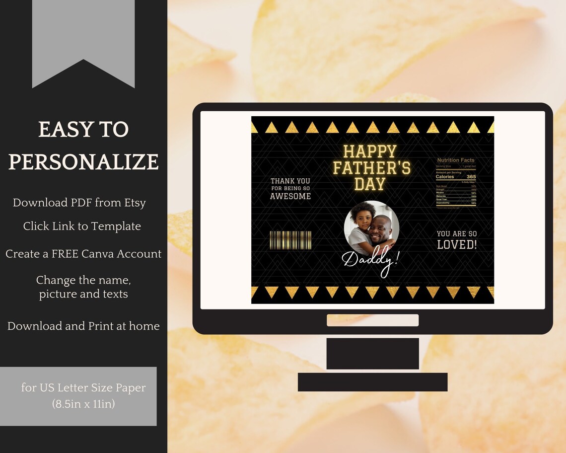 Fathers Day Gift: Editable Template Set for Canva With Chip Bag ...