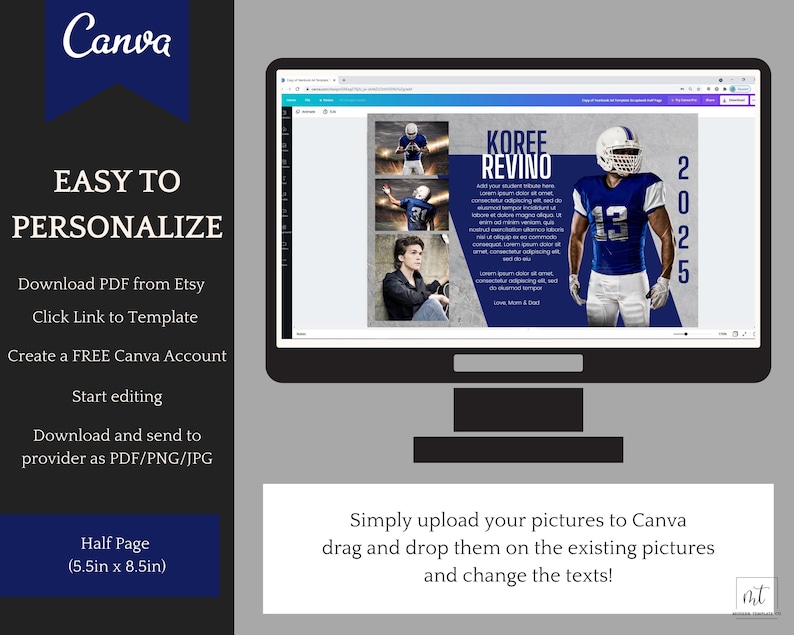Senior Yearbook Ad Template - Sports / Athletes Theme - Football ...