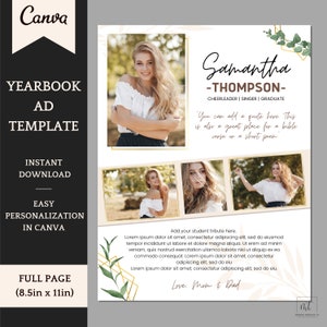 Senior Yearbook Ad Template Editable Full Page Graduation Announcement ...