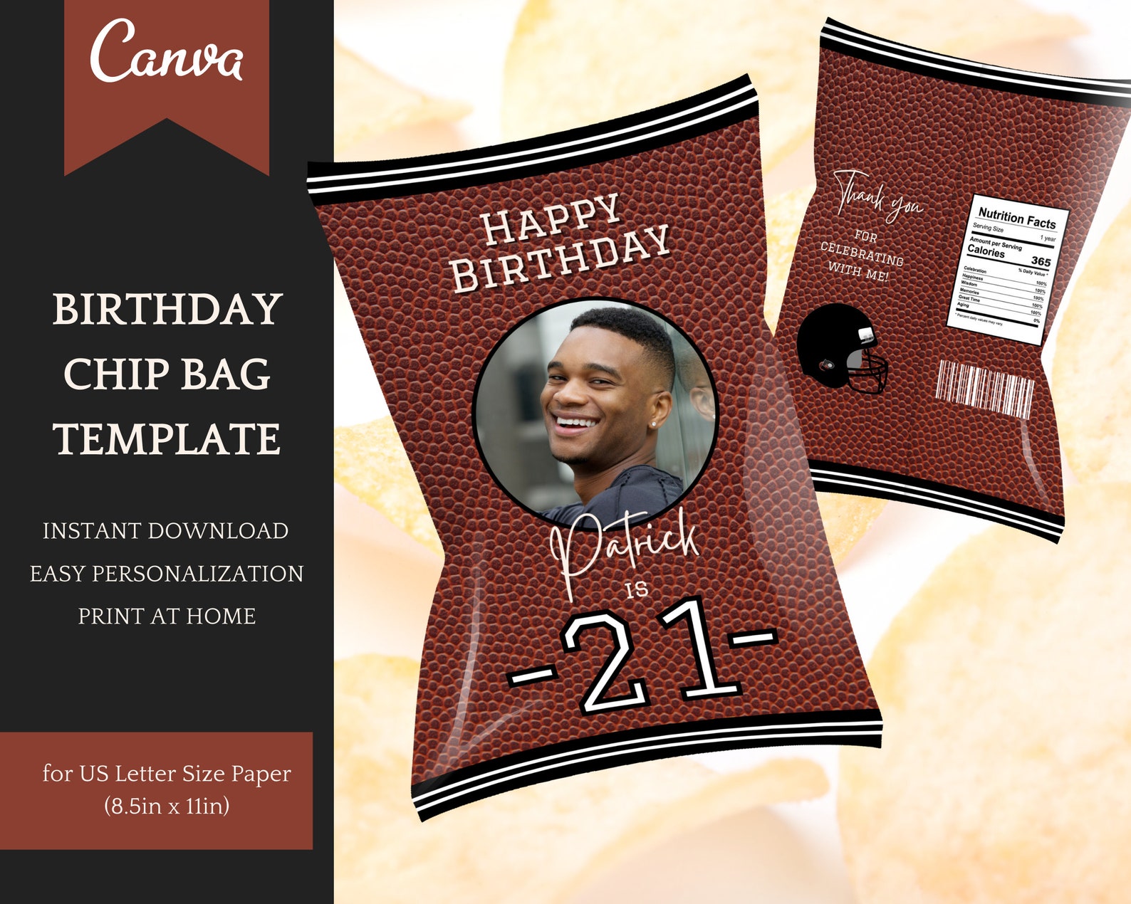 Football Chip Bag Template Customizable Birthday Party - Etsy