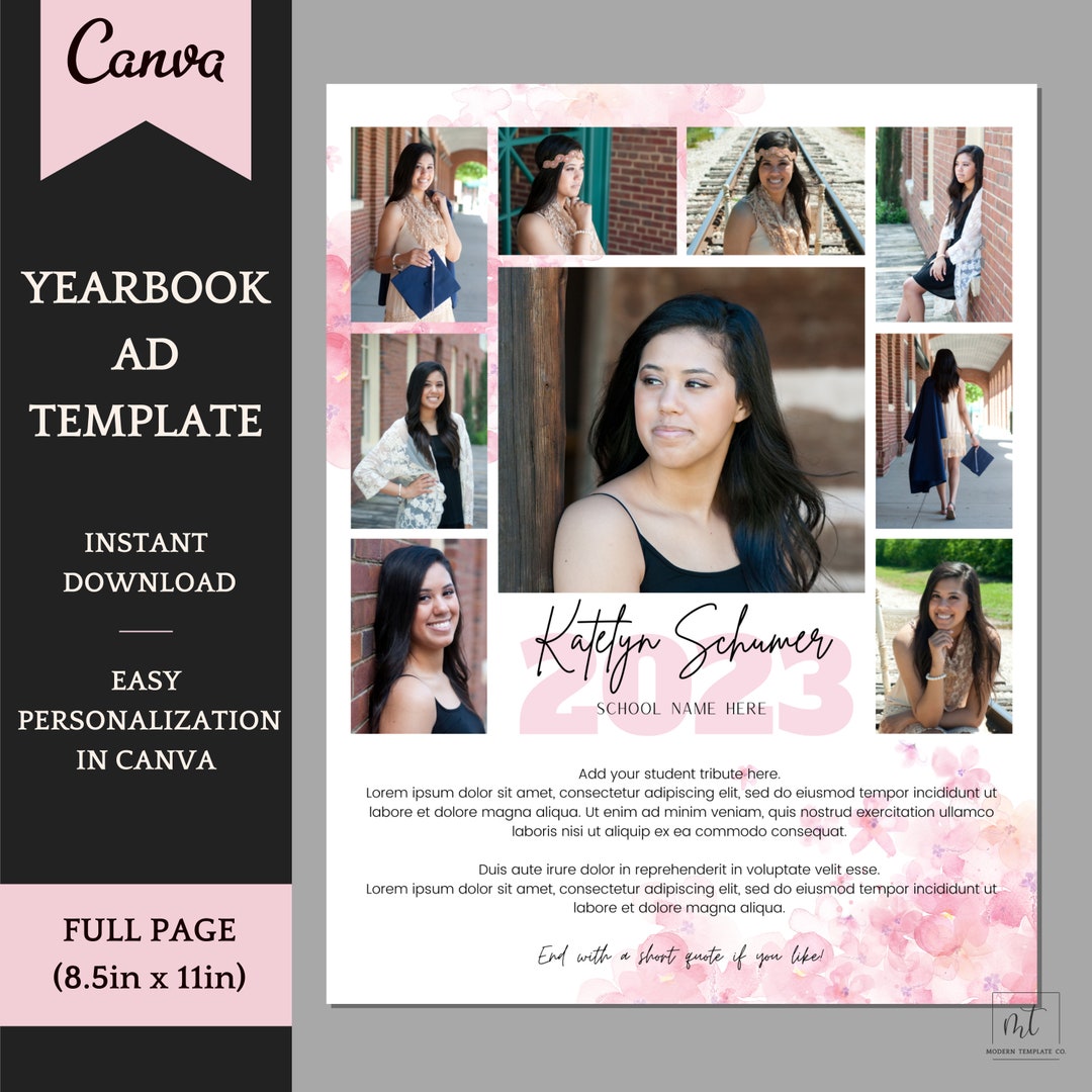 Senior Yearbook Ad Template - Editable Full Page Template With 9 Pic ...