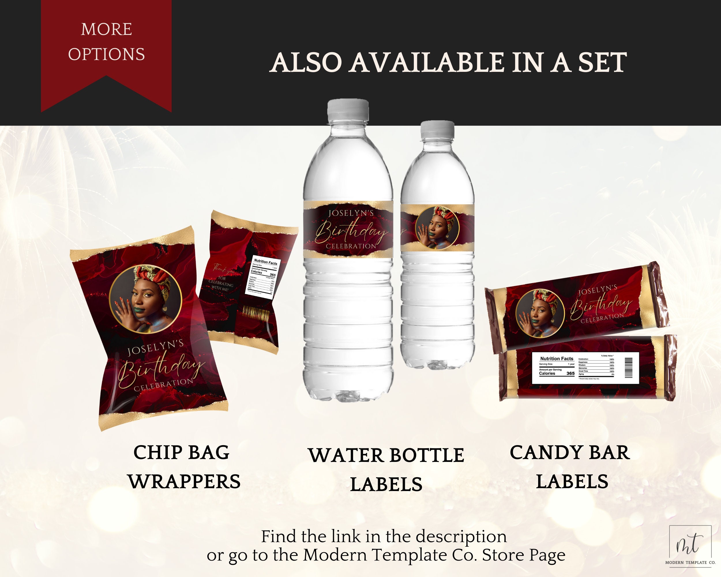 Chip Bag Template Elegant Ruby Red / Gold Birthday - Etsy