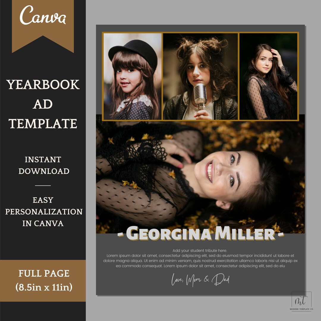Senior Yearbook Ad Template - Editable Full Page Template With 4 Pic ...