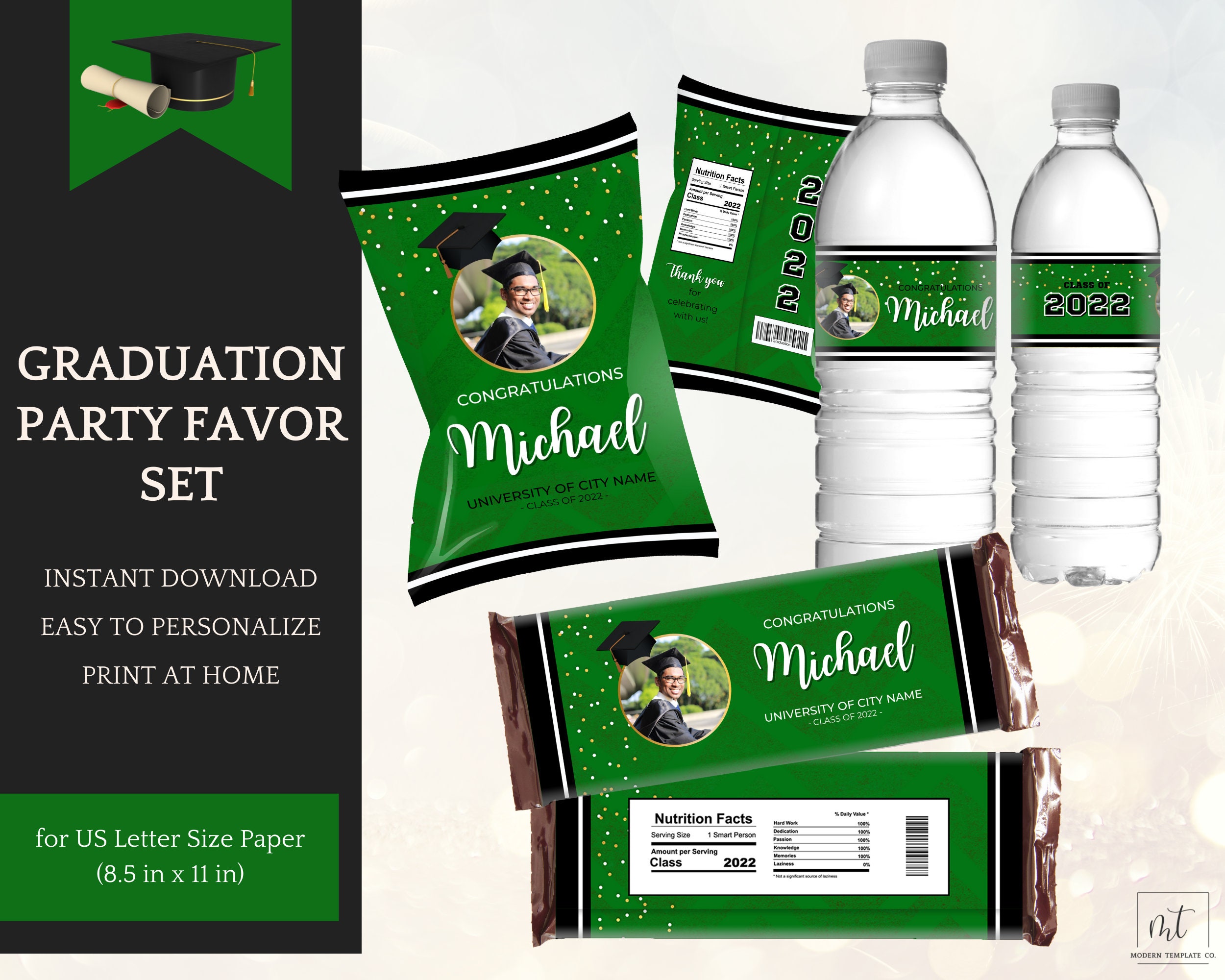 Graduation Decorations Chip Bag Template Candy Bars & Water - Etsy
