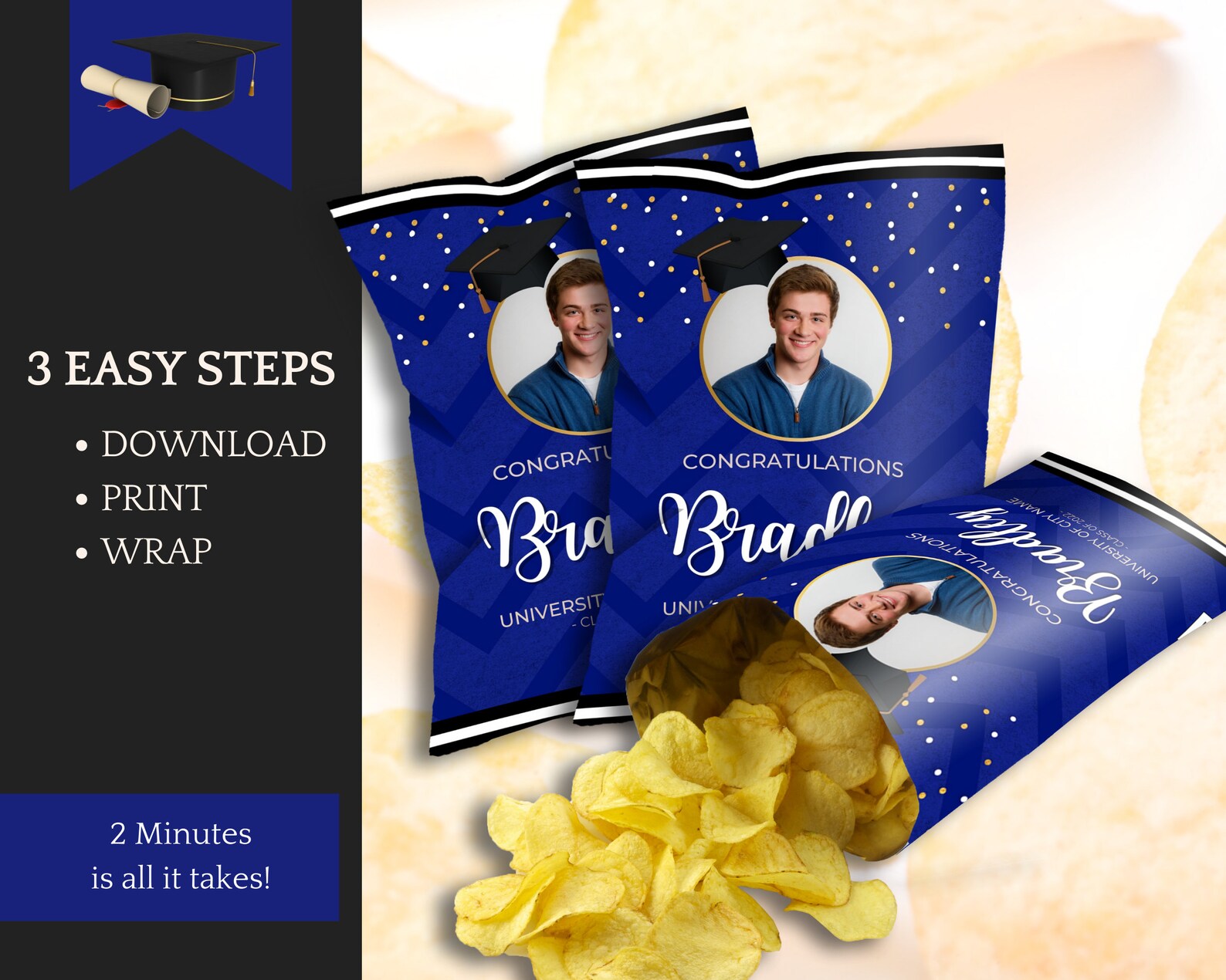 Graduation Decorations Chip Bag Template Candy Bars & Water - Etsy