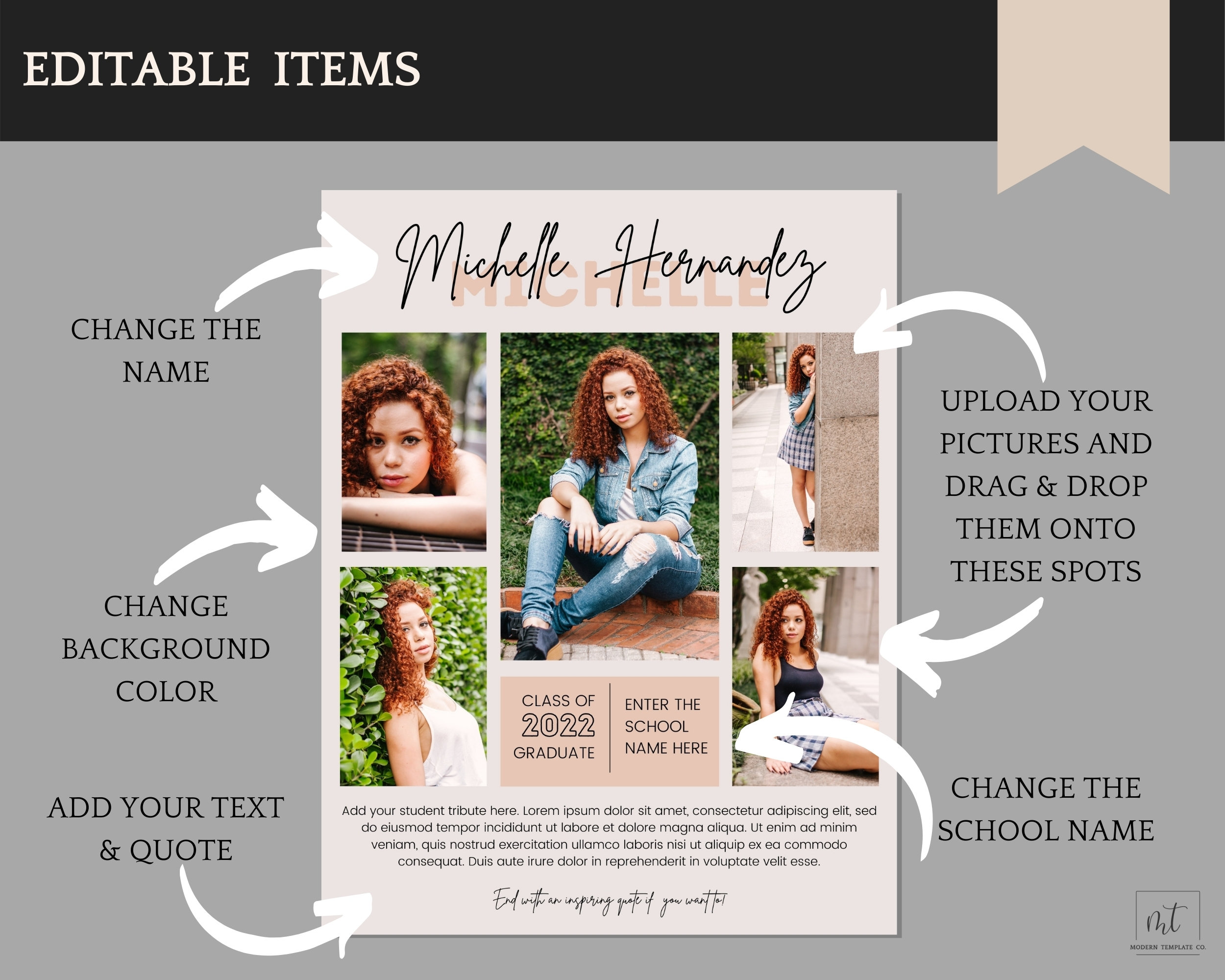 Senior Yearbook Ad Template - Editable Full Page Template With 5 Pic ...