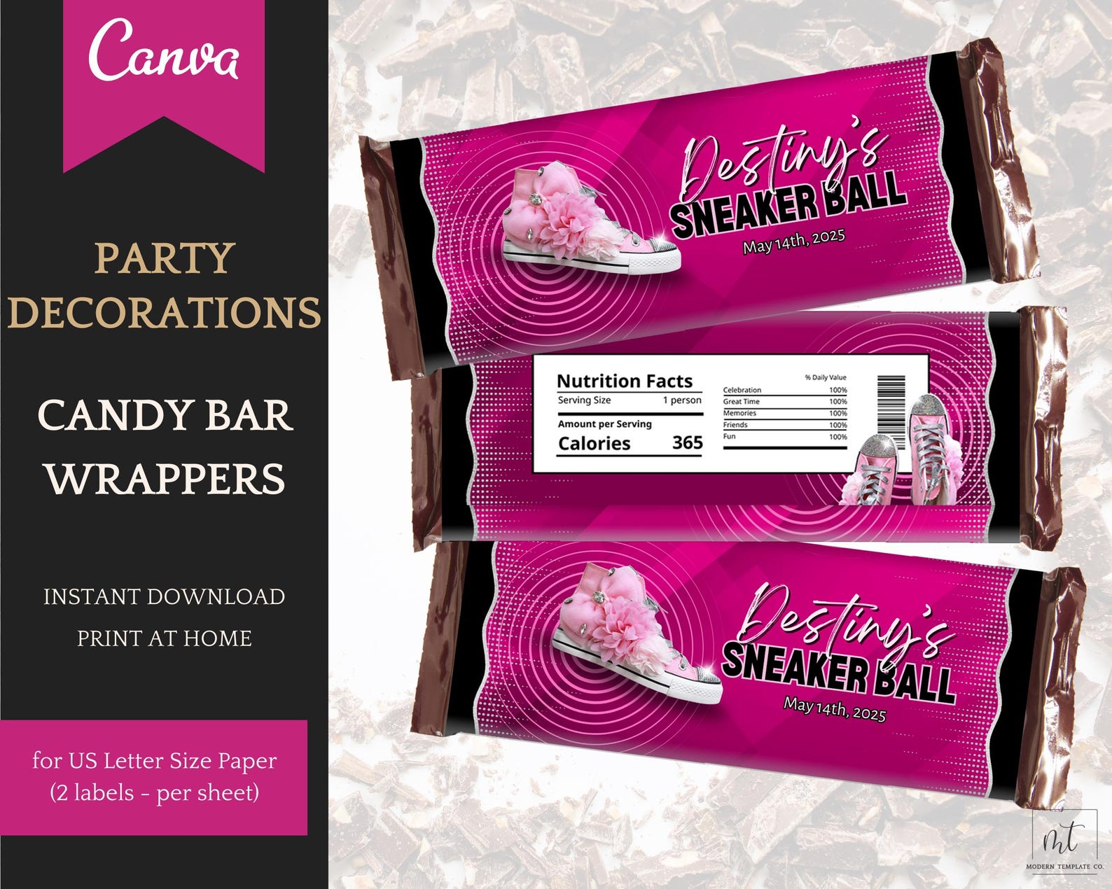 Sneaker Ball Candy Bar Template in Hot Pink, Birthday Decorations for ...