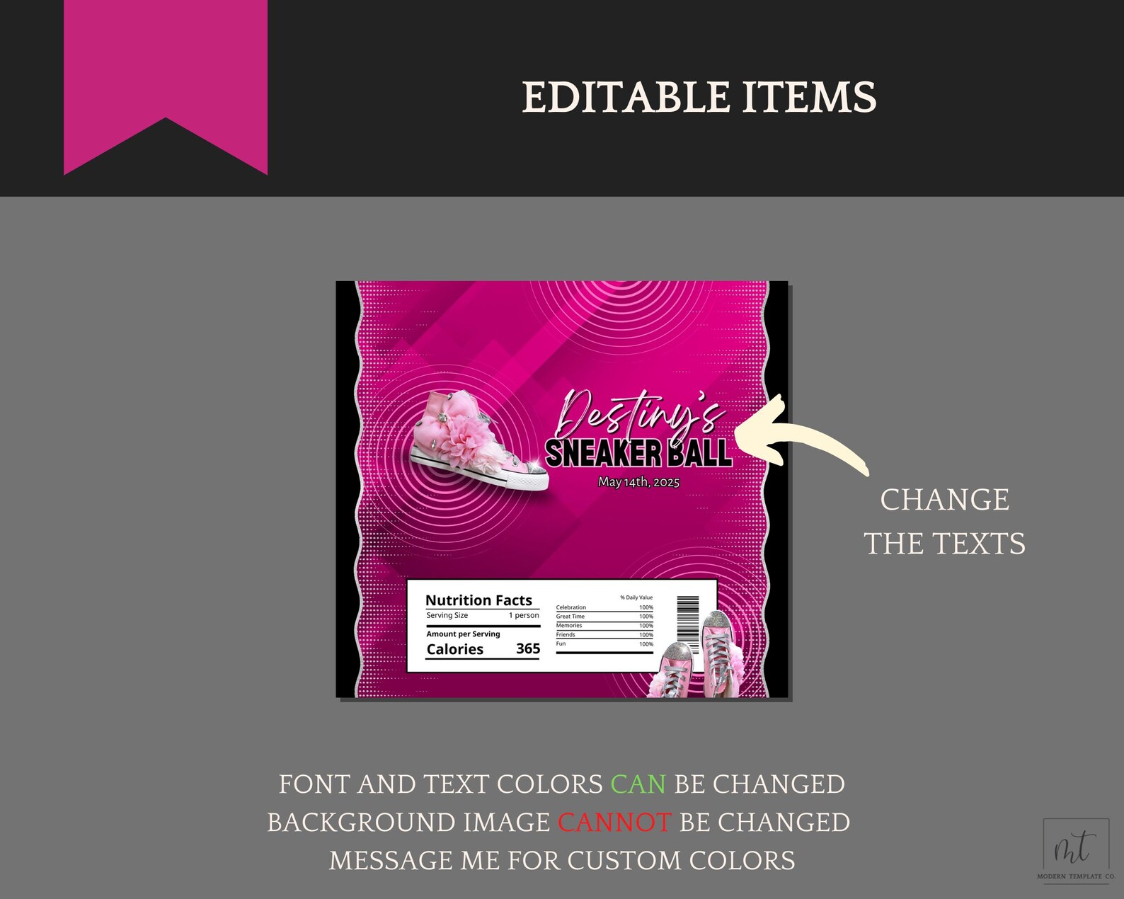 Sneaker Ball Candy Bar Template in Hot Pink, Birthday Decorations for ...