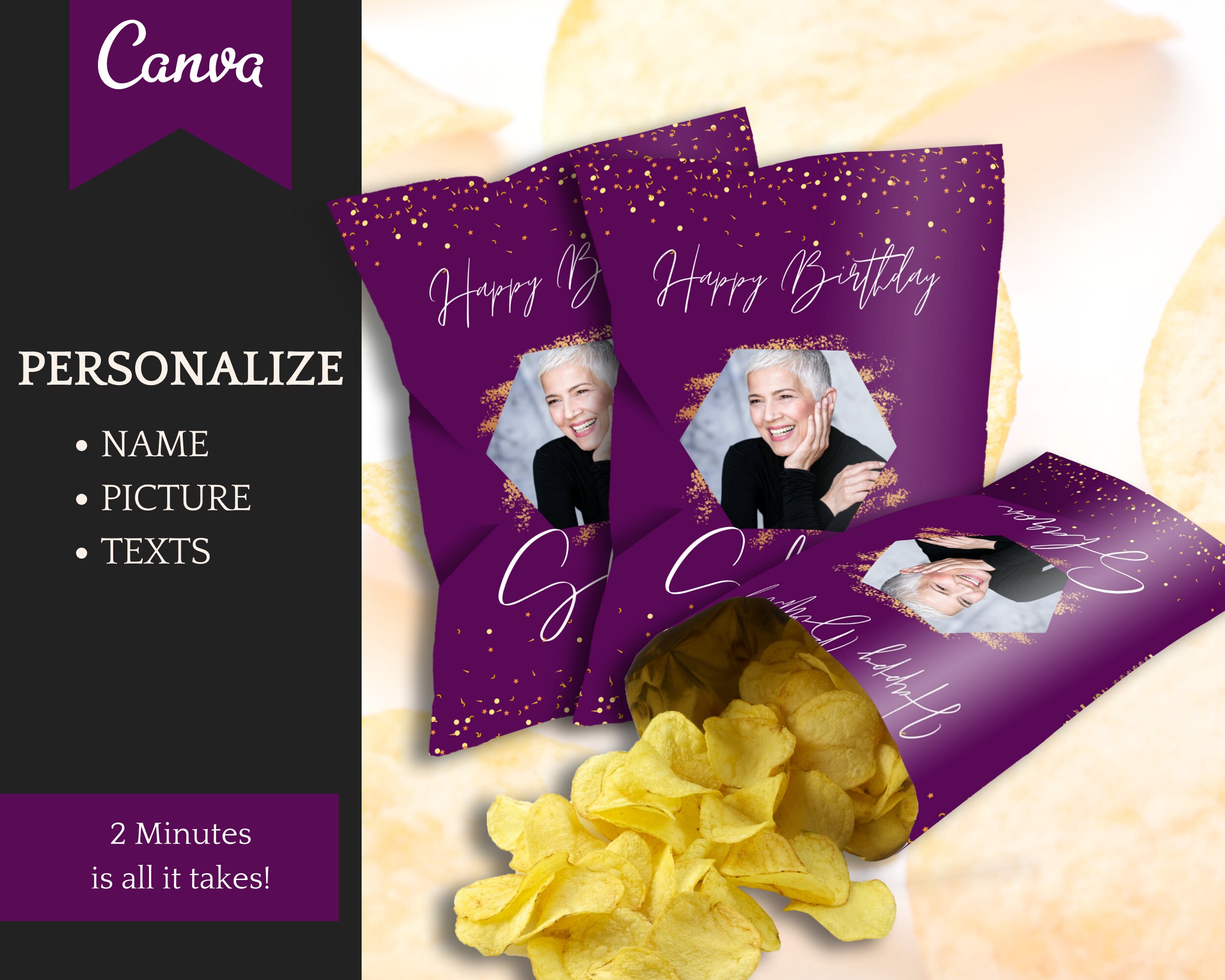 Birthday Chip Bag Template Elegant Customizable Party - Etsy