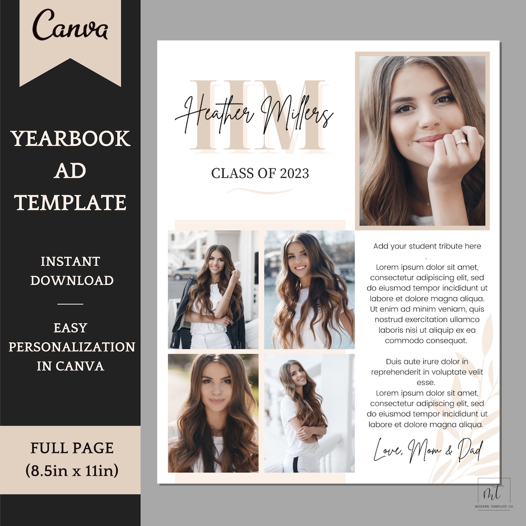 Senior Yearbook Ad Template - Elegant Full Page Graduation Announcement ...