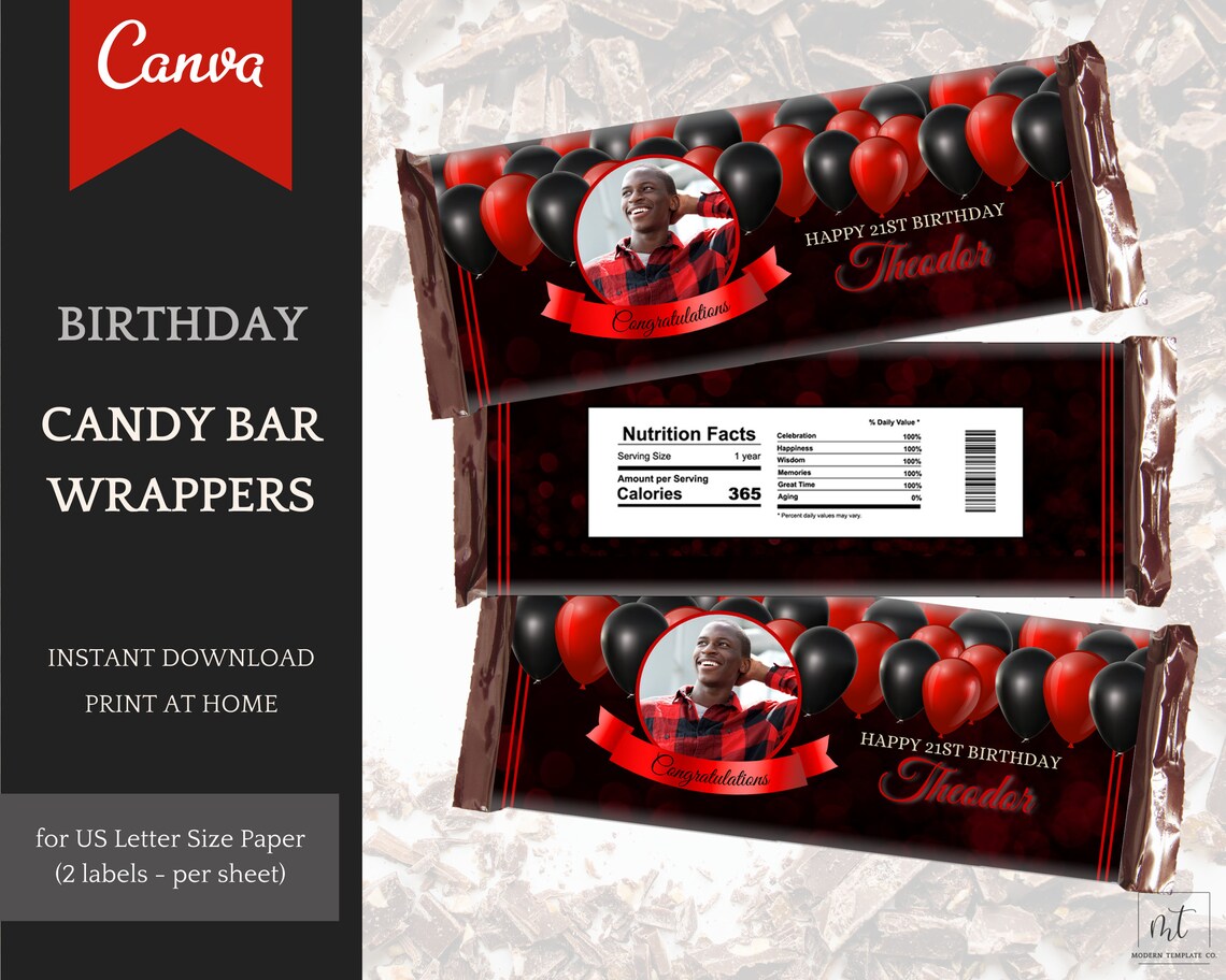 Birthday Decorations for Her/him, Red Black Printable Template Set ...