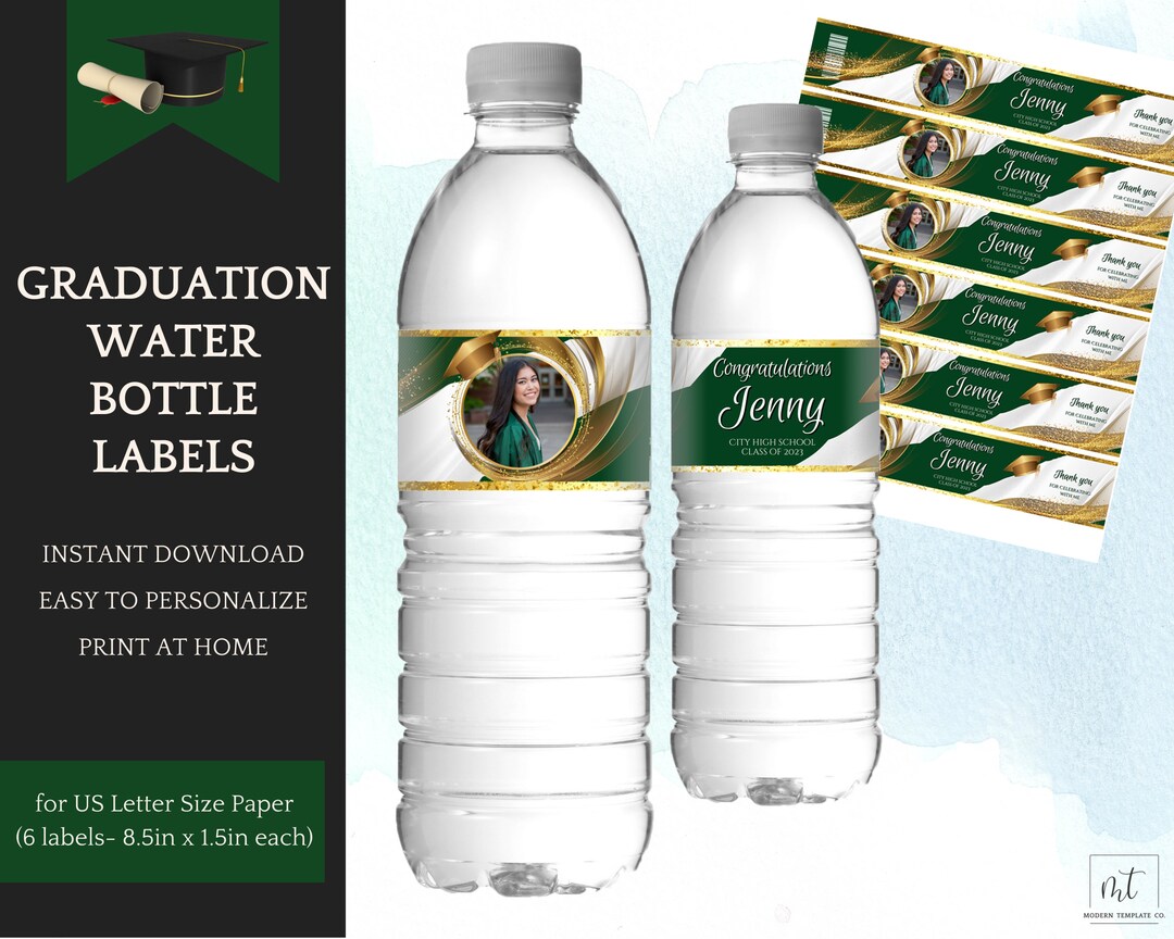 Graduation Water Bottle Label Template in Red/white/gold, Graduation ...