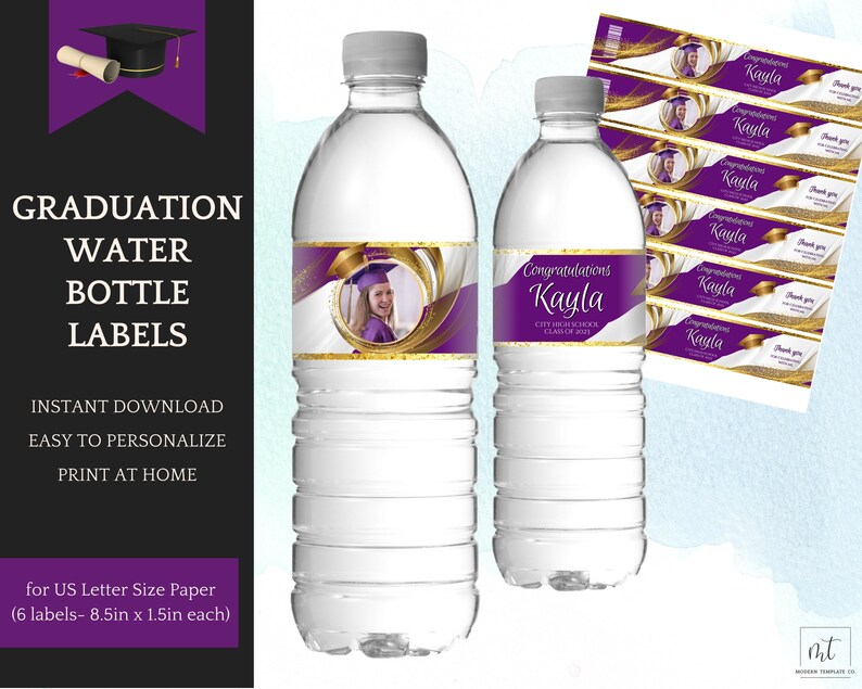 Graduation Water Bottle Label Template in Red/white/gold - Etsy