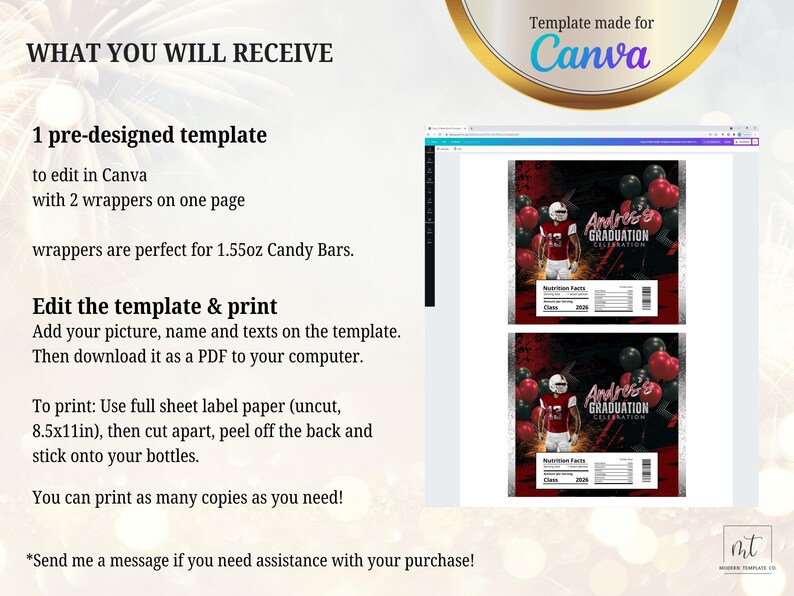 Graduation or Birthday Candy Wrapper Template, Modern Red/black Design ...