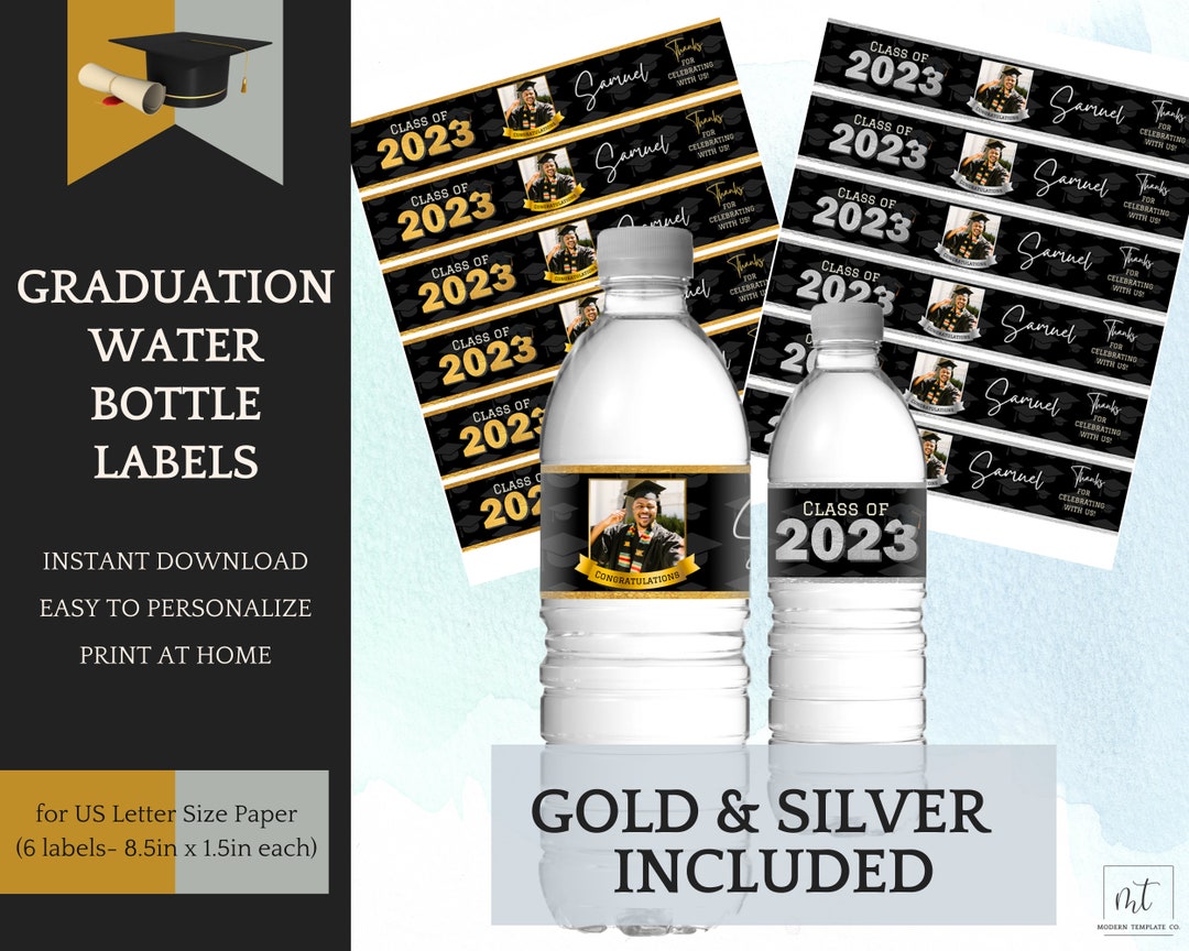 Graduation Water Bottle Label Template - Editable Party Favors, Class ...
