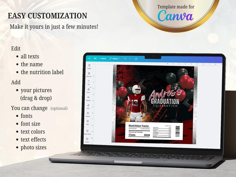 Graduation or Birthday Candy Wrapper Template, Modern Red/black Design ...