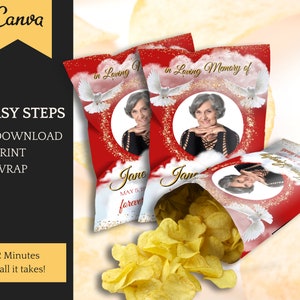 Chip Bag Template for Celebration of Life / Funeral / Memorial, Red ...