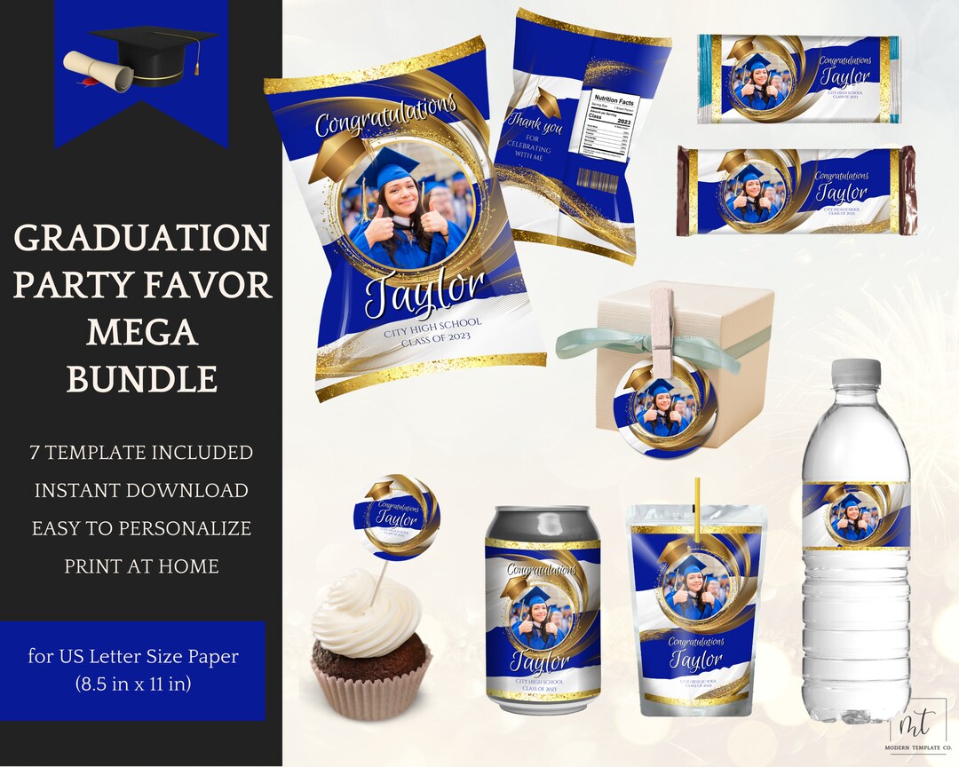 Royal Blue Graduation Decorations Mega Bundle, 7 Templates for Canva ...