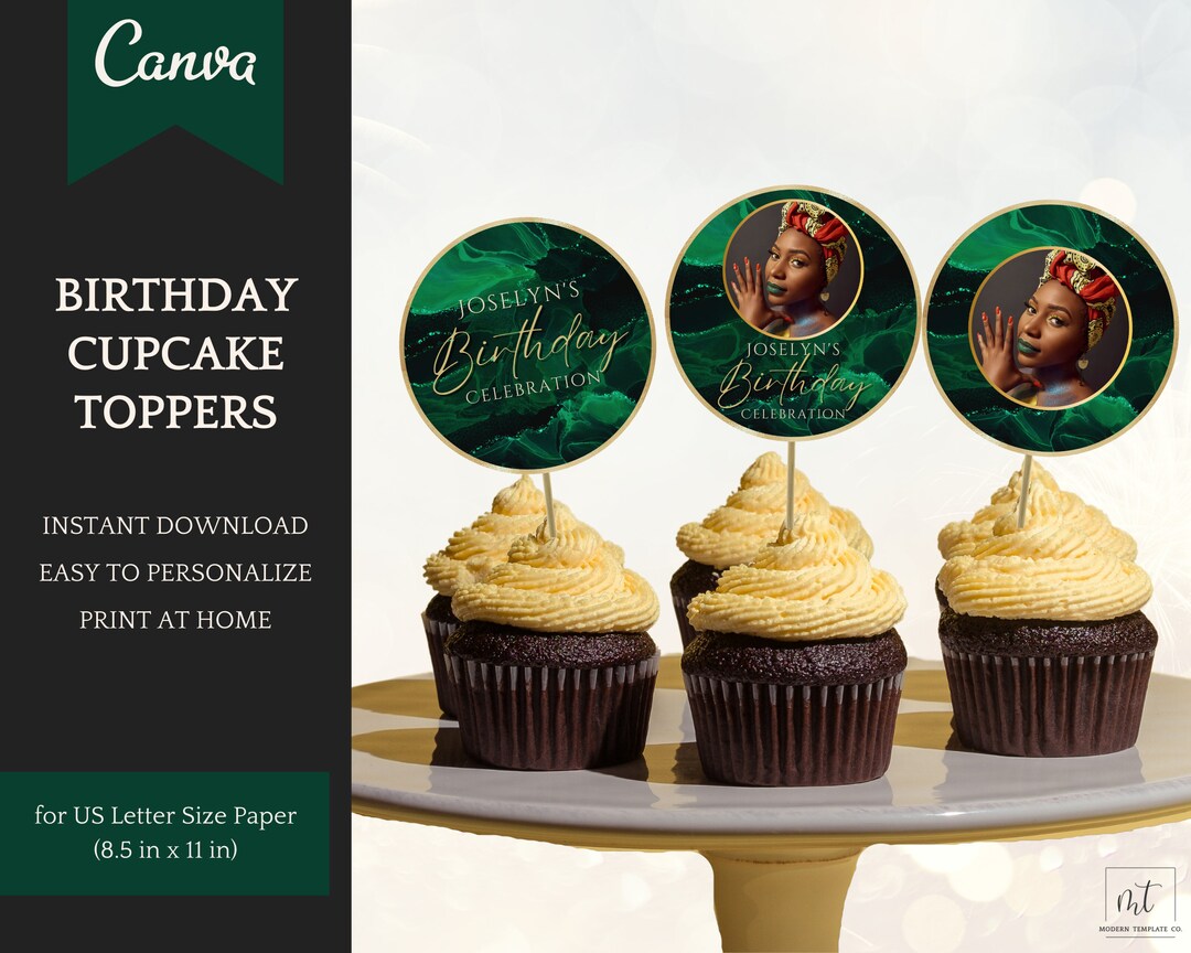 Emerald Gold Cupcake Toppers, Also Use as Round Stickers for Favor Bags ...