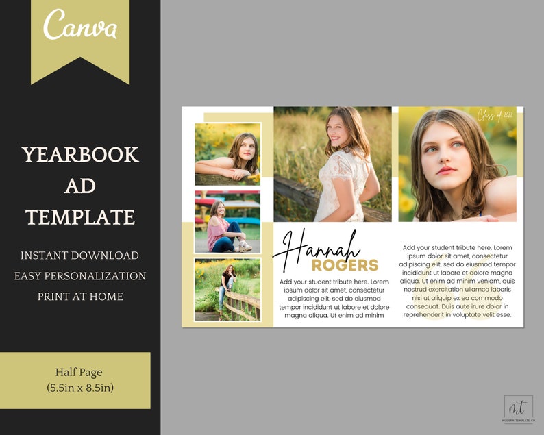 Yearbook Ad Template Fully Editable Half Page Template for - Etsy