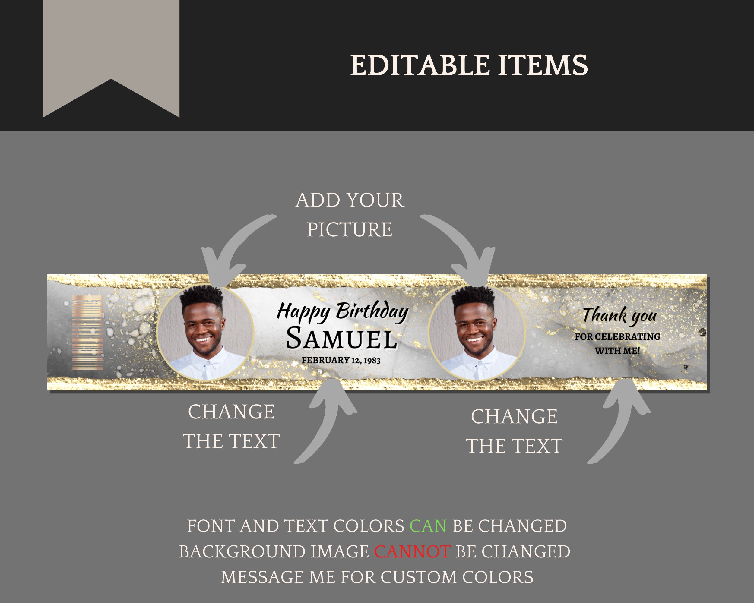 Birthday Decorations in Gray Gold Marble Elegant Template Set - Etsy