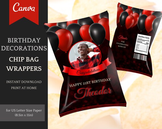 Birthday Chip Bag Template Elegant Customizable Party - Etsy