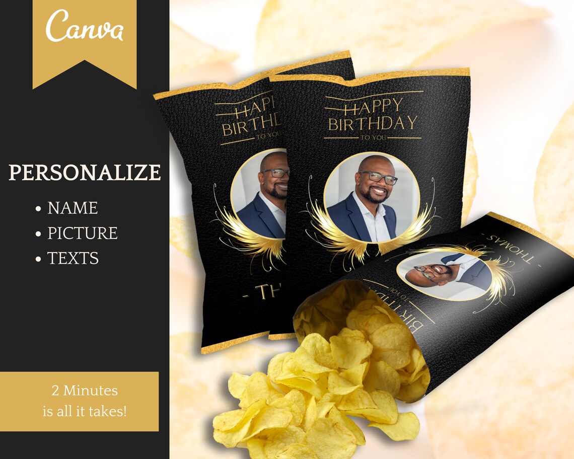 Birthday Chip Bag Template Elegant Customizable Party - Etsy