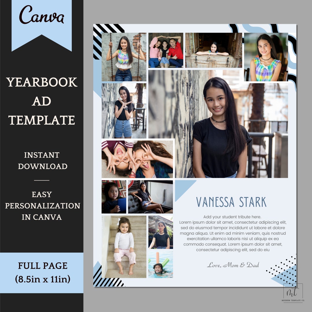 Senior Yearbook Ad Template for Boys and Girls - Editable Full Page ...
