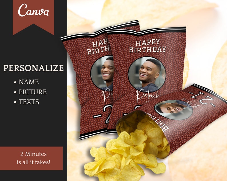 Football Chip Bag Template Customizable Birthday Party - Etsy