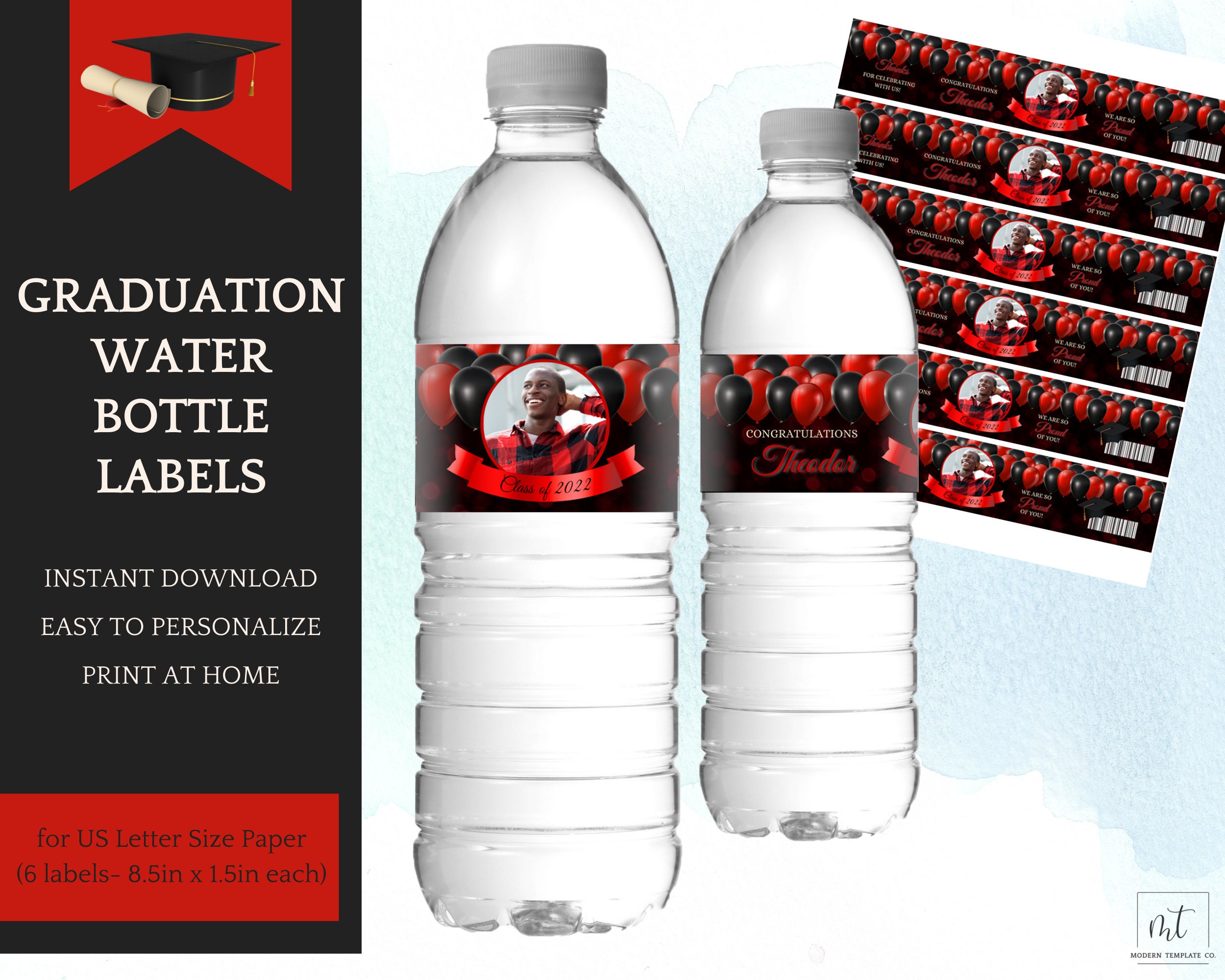 Water Bottle Label Template - Editable, Graduation Party, Class of 2023 ...