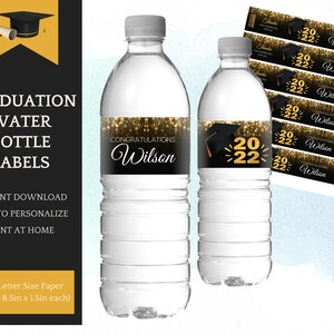 Water Bottle Label Template Gold & Black Editable | Etsy