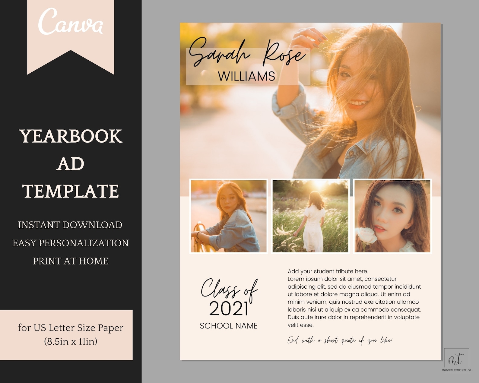 Yearbook Ad Template Editable Full Page Template With 4 Pic - Etsy
