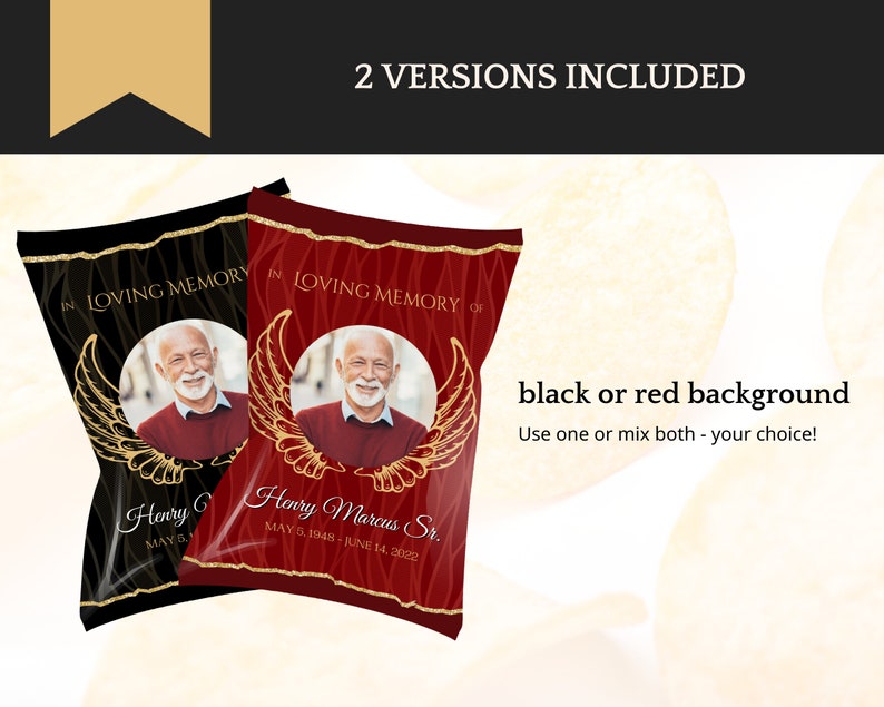 Chip Bag Template for Celebration of Life / Funeral / Memorial, Choose ...