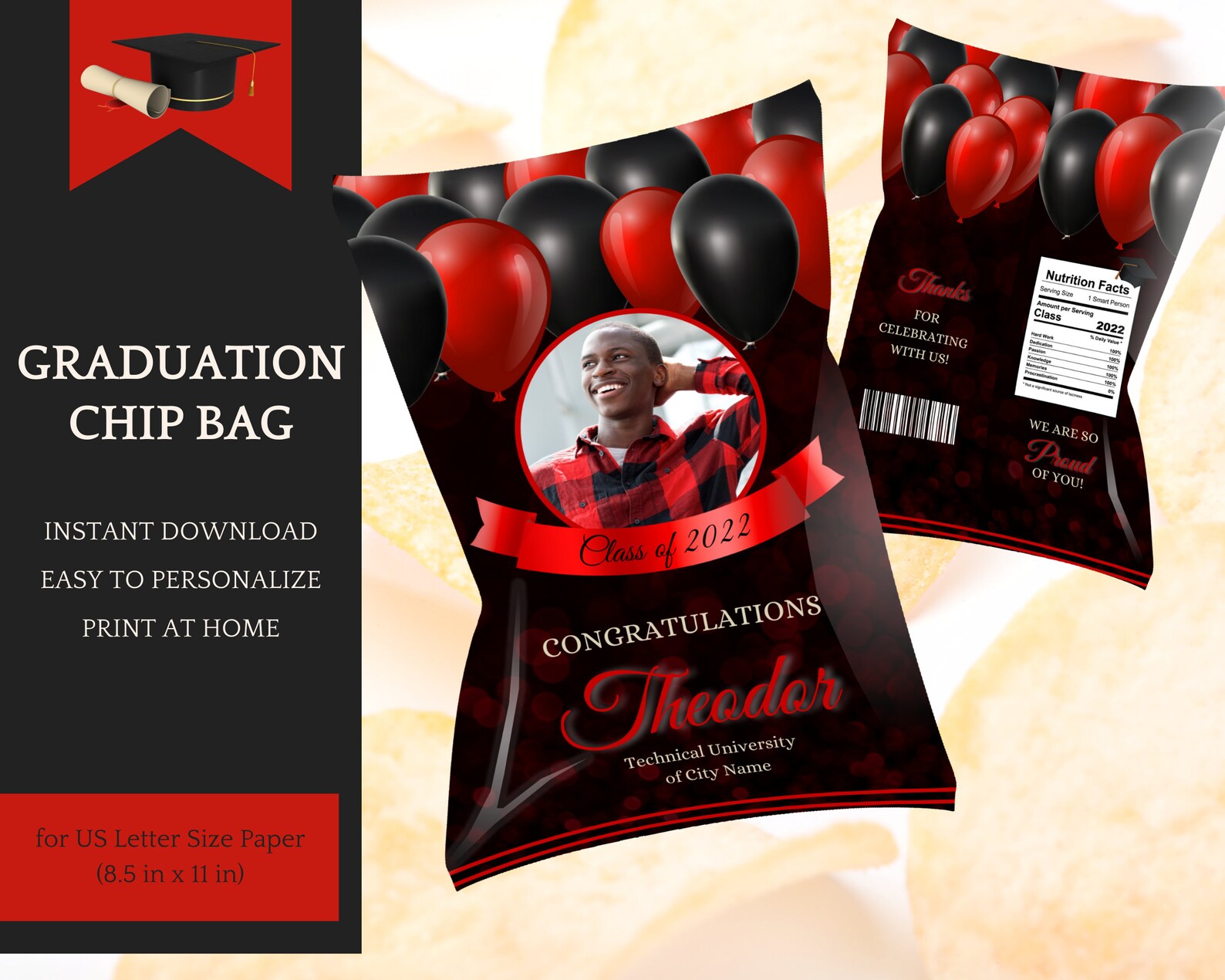 Graduation Decorations Chip Bag Template Candy Bars & Water - Etsy