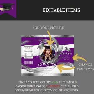 Purple Graduation Decorations Bundle, Chip Bag Template, Candy & Water ...
