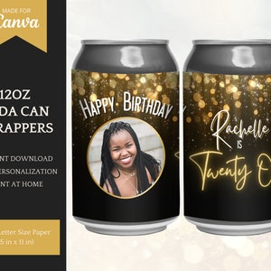 Soda Can Template / Beer Can Wrap: Elegant Gold Glitter Labels for 12oz ...