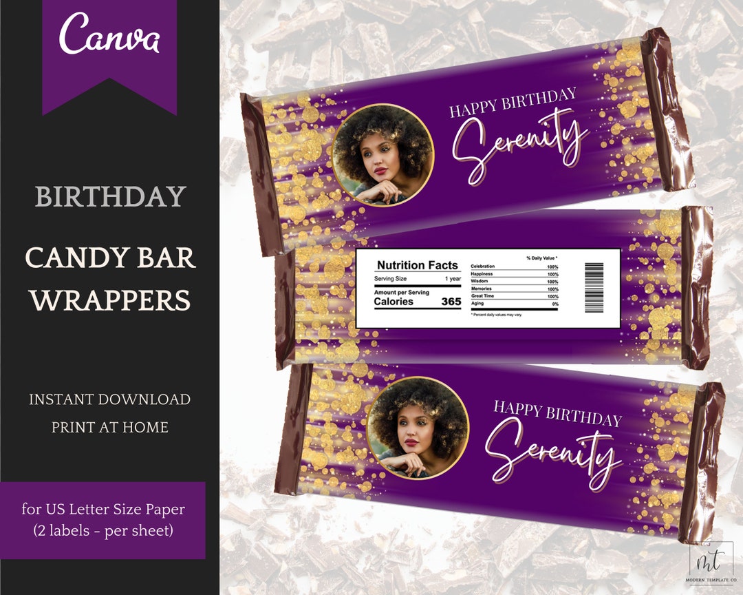 Candy Bar Template, Elegant Birthday Decorations for Her, Editable ...