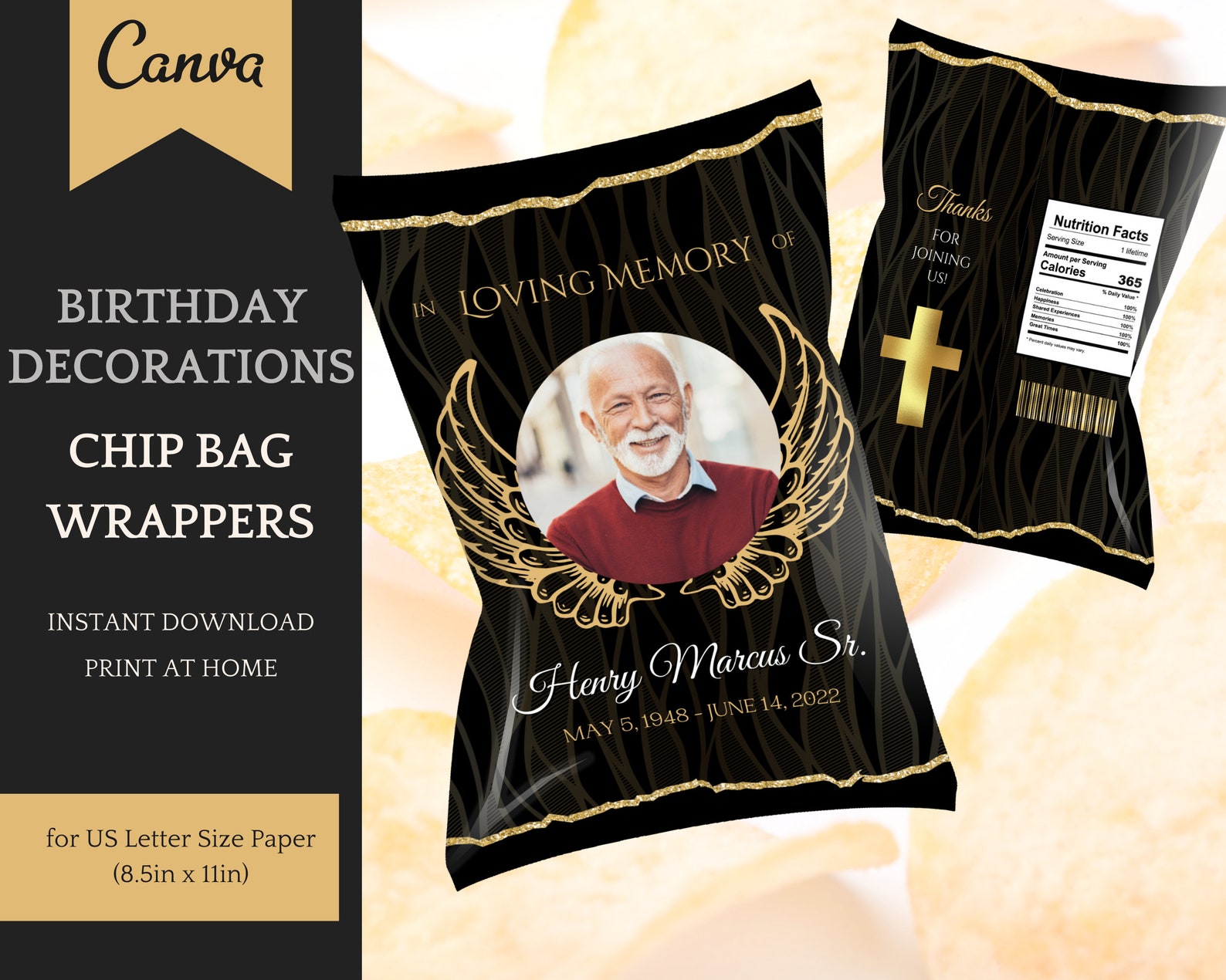 Chip Bag Template for Celebration of Life / Funeral / Memorial, Choose ...
