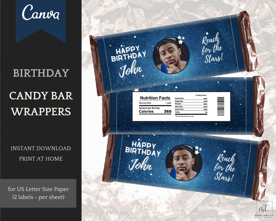 Navy Candy Bar Template Stars, Birthday Decorations for Her/him ...