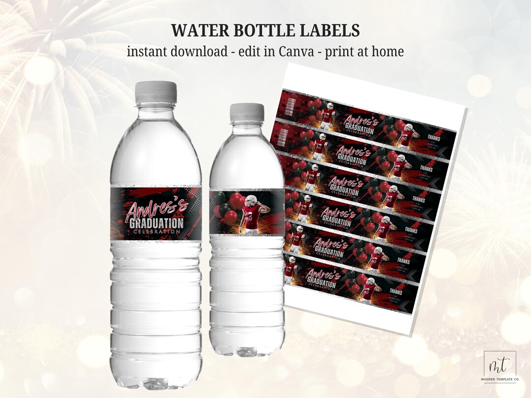 Graduation or Birthday Water Bottle Labels, Modern Red/black Design for ...